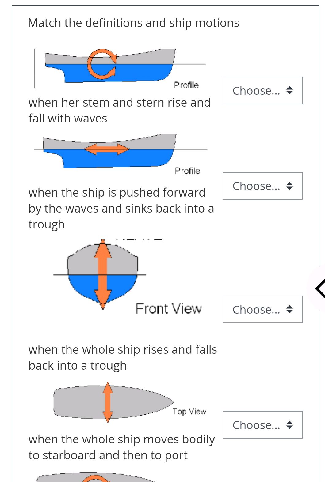 Match the definitions and ship motions when | StudyX
