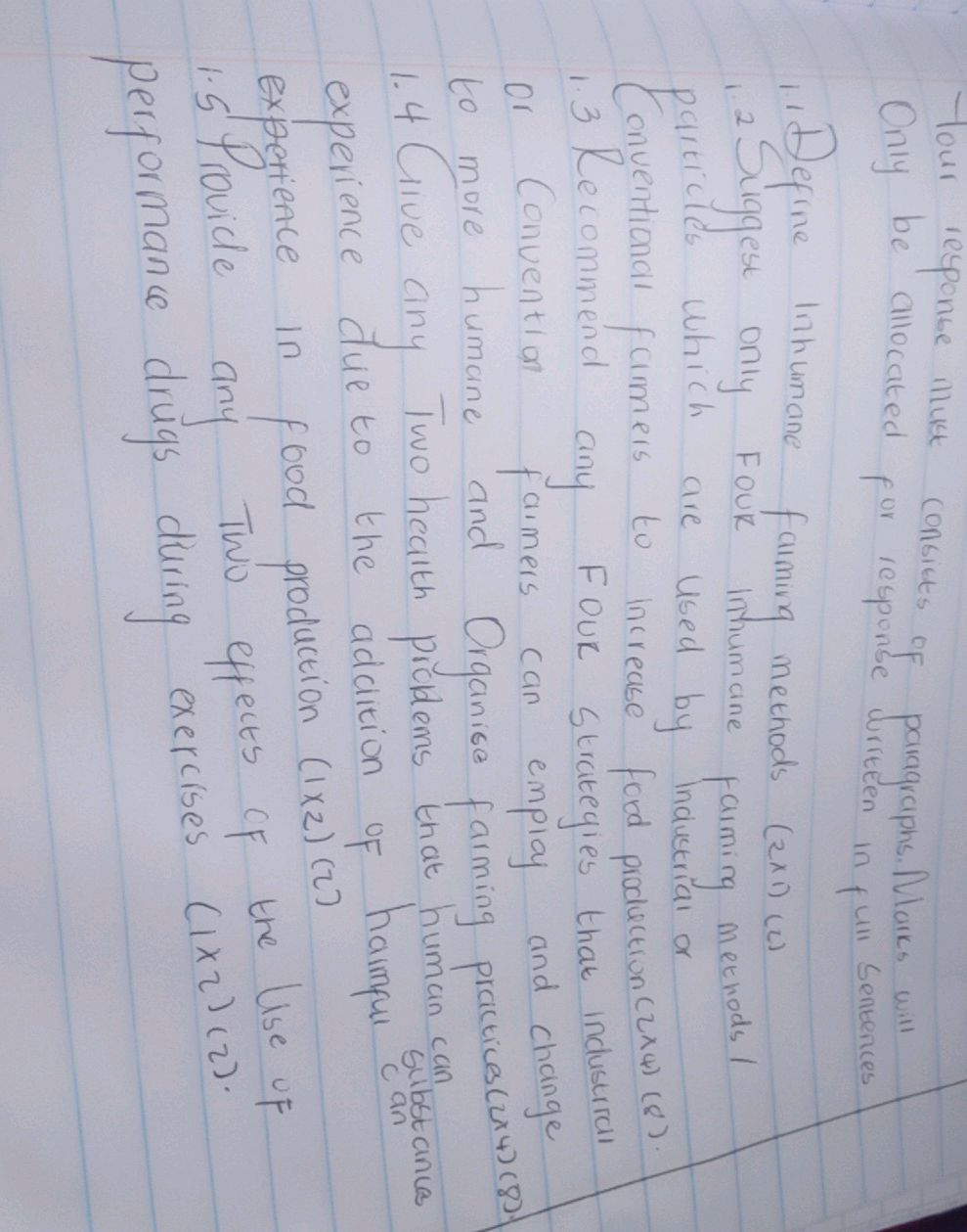 1.1 Define inhumane farming methods (2x1) | StudyX