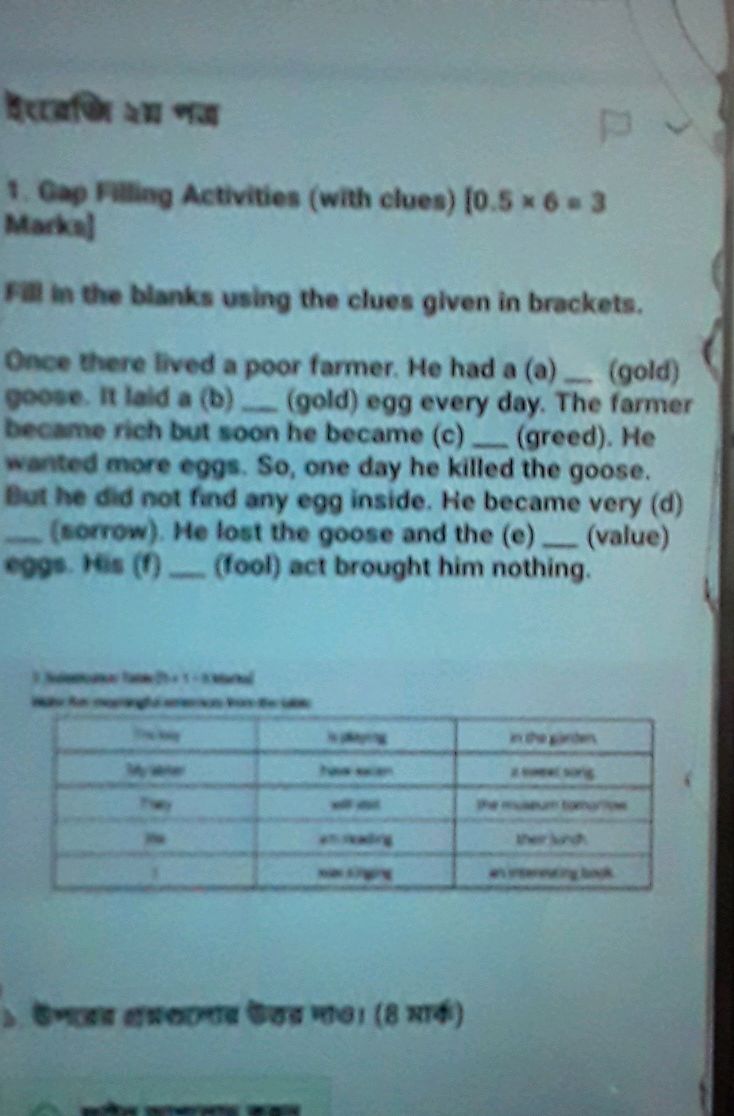 1. Gap Filling Activities (with clues) [0.5 | StudyX