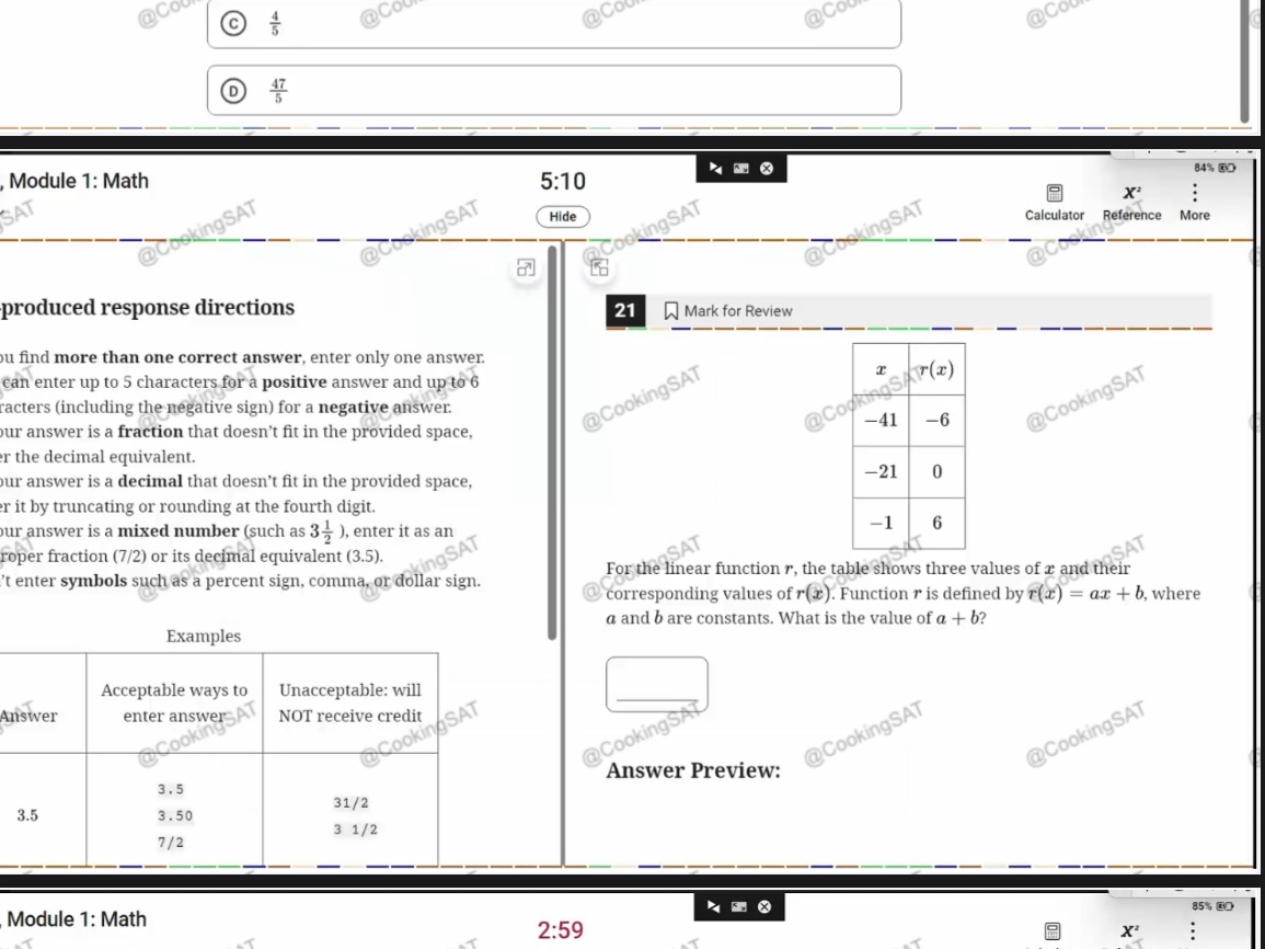For the linear function *r*, the table shows | StudyX