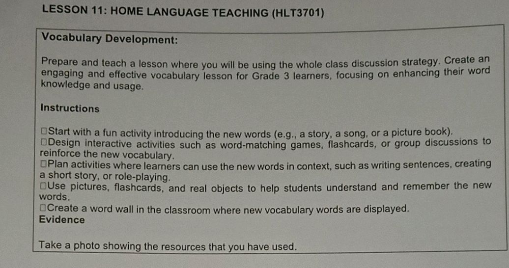 LESSON 11: HOME LANGUAGE TEACHING (HLT3701)