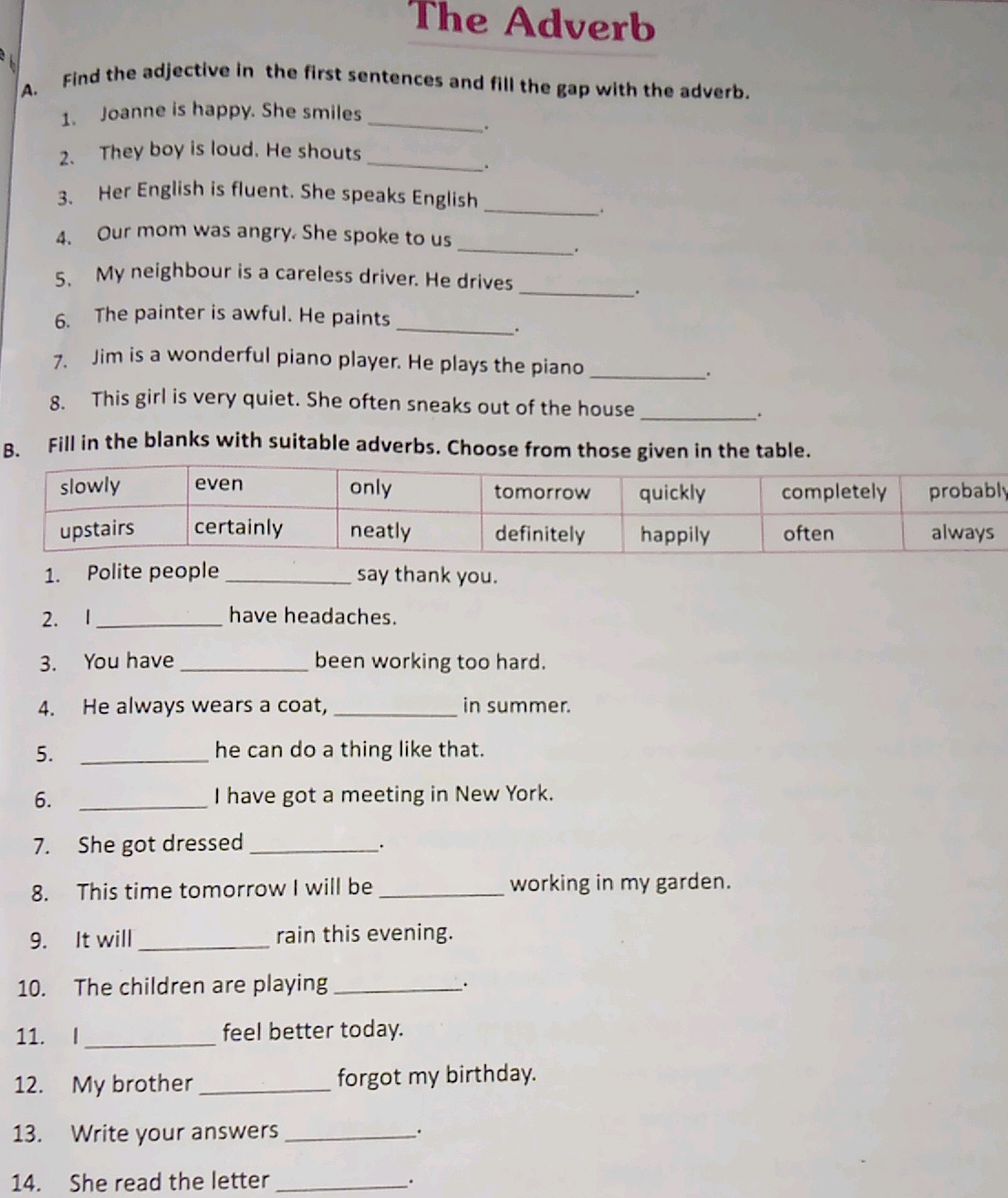 Find the adjective in the first sentences | StudyX