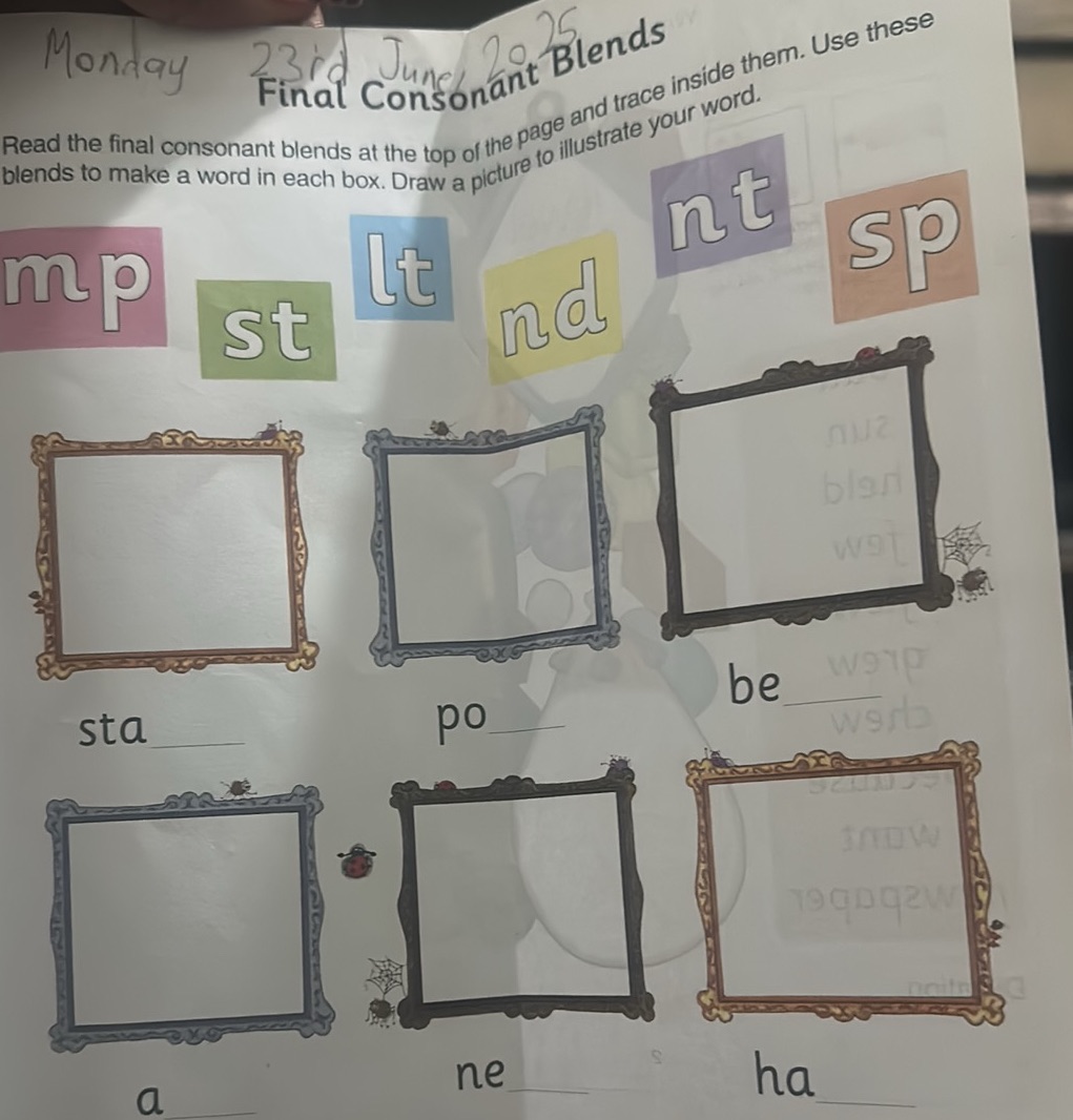 Read the final consonant blends at the top | StudyX