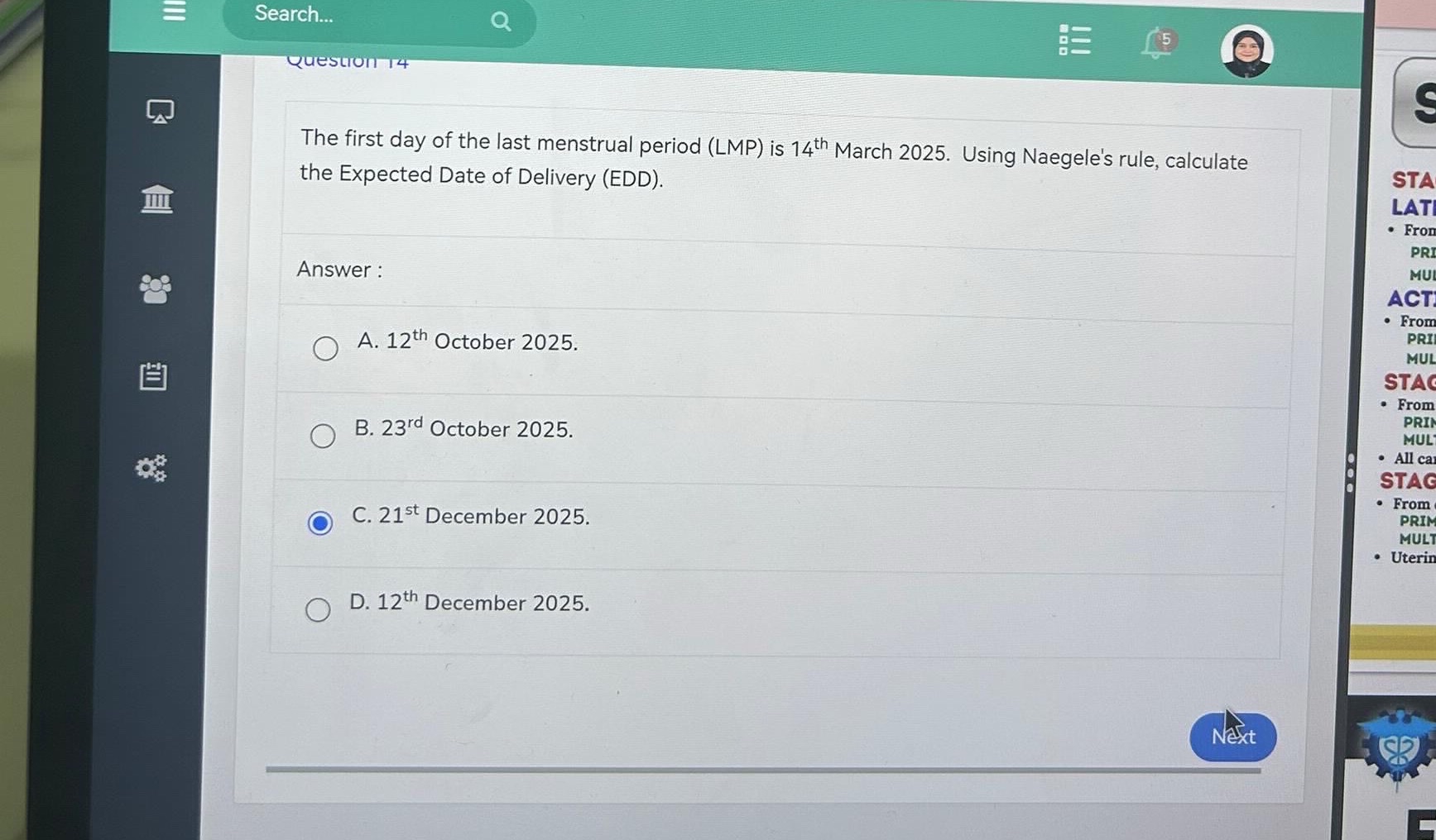 The first day of the last menstrual period | StudyX