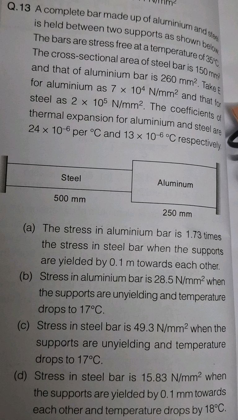 Q.13 A complete bar made up of aluminium and | StudyX