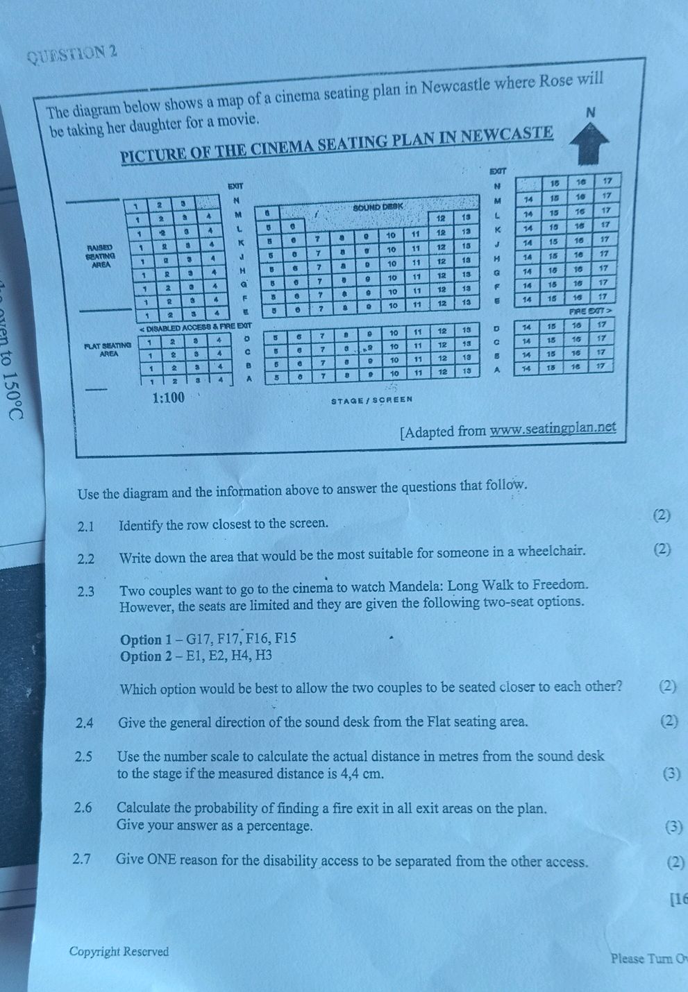 The diagram below shows a map of a cinema | StudyX