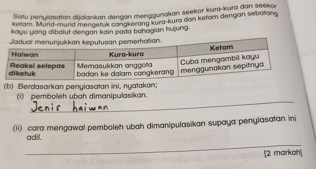 Jadual menunjukkan keputusan pemerhatian. | | StudyX