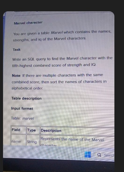You are given a table Marvel which contains | StudyX