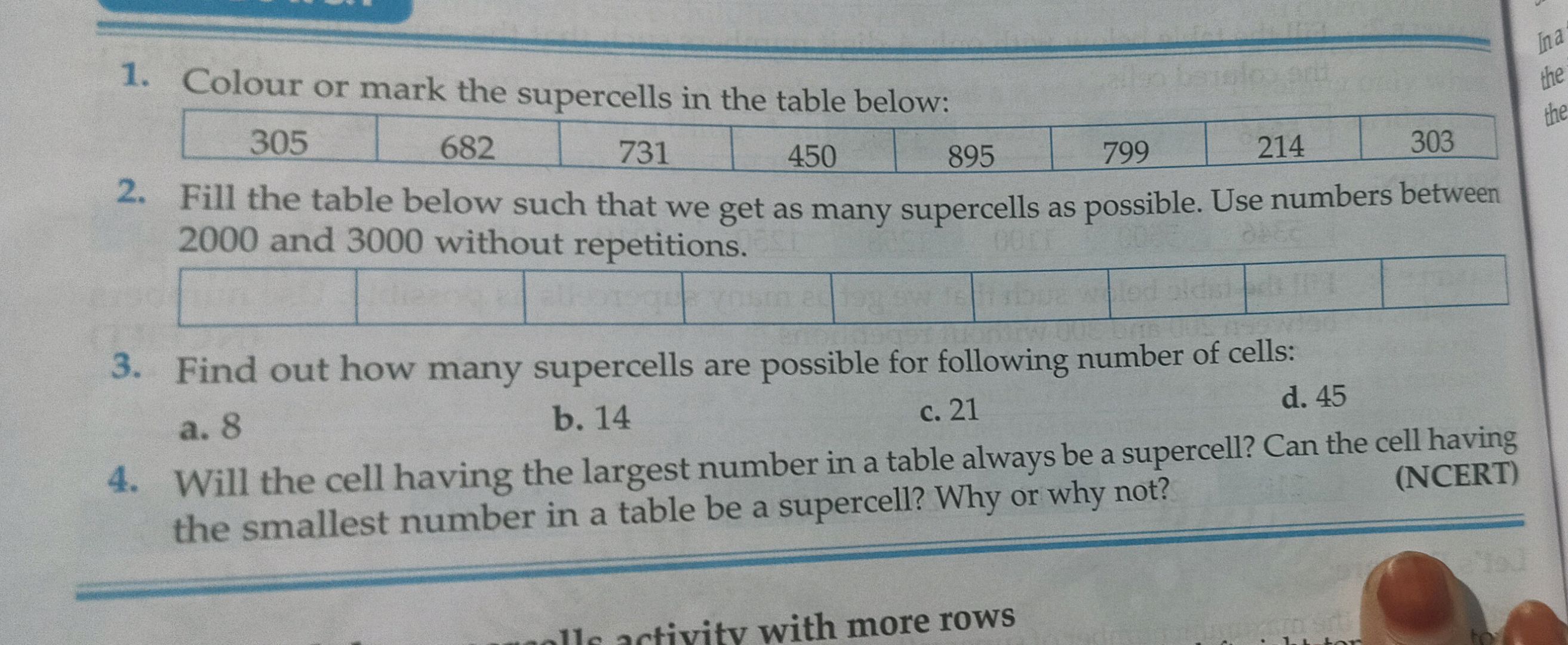 Colour or mark the supercells in the table
