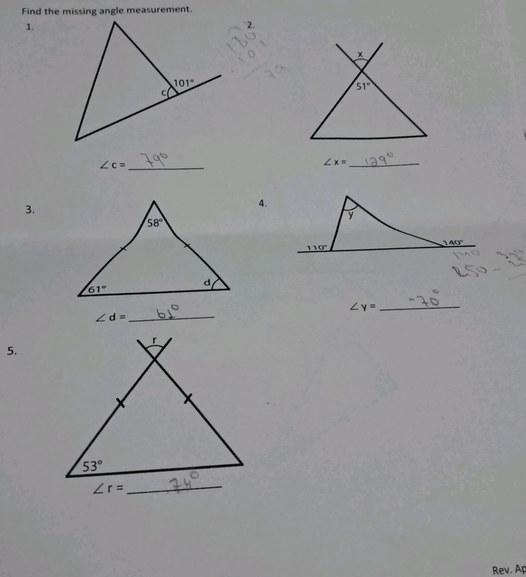 Find the missing angle measurement. 1. A | StudyX