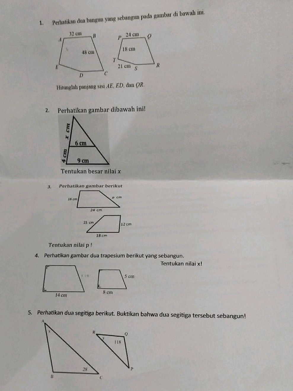 1. Perhatikan dua bangun yang sebangun pada | StudyX