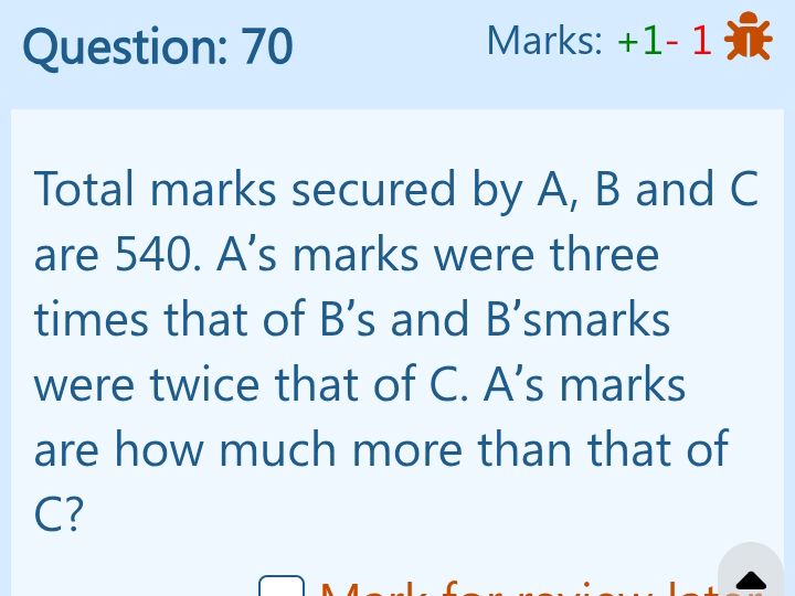 Total marks secured by A, B and C are 540. | StudyX
