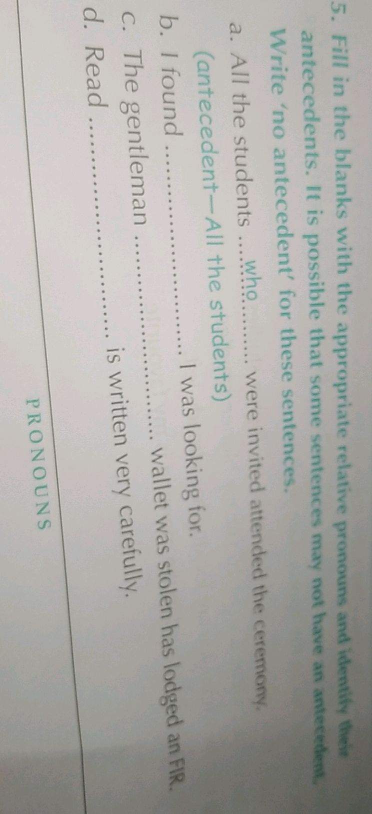 5. Fill in the blanks with the appropriate | StudyX