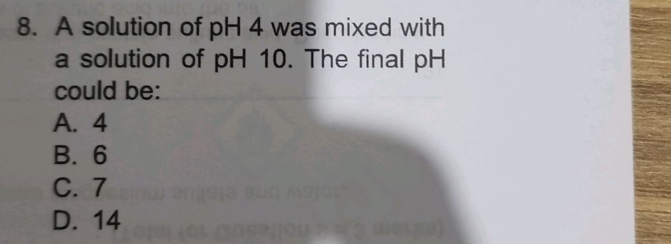8. A solution of pH 4 was mixed with a | StudyX