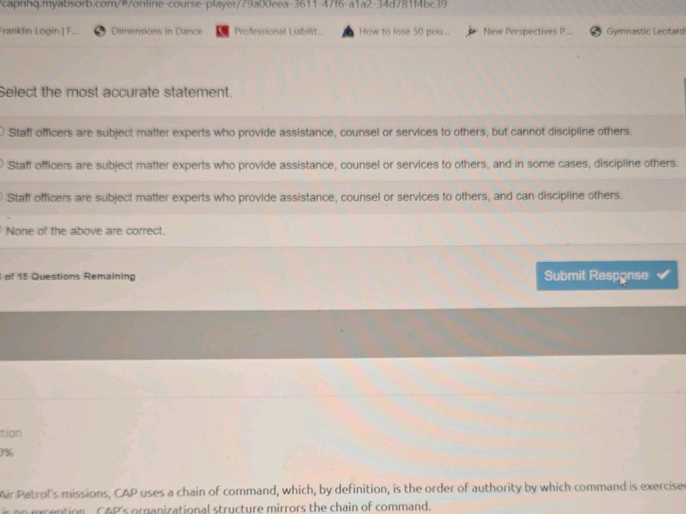 Select the most accurate statement. Staff | StudyX