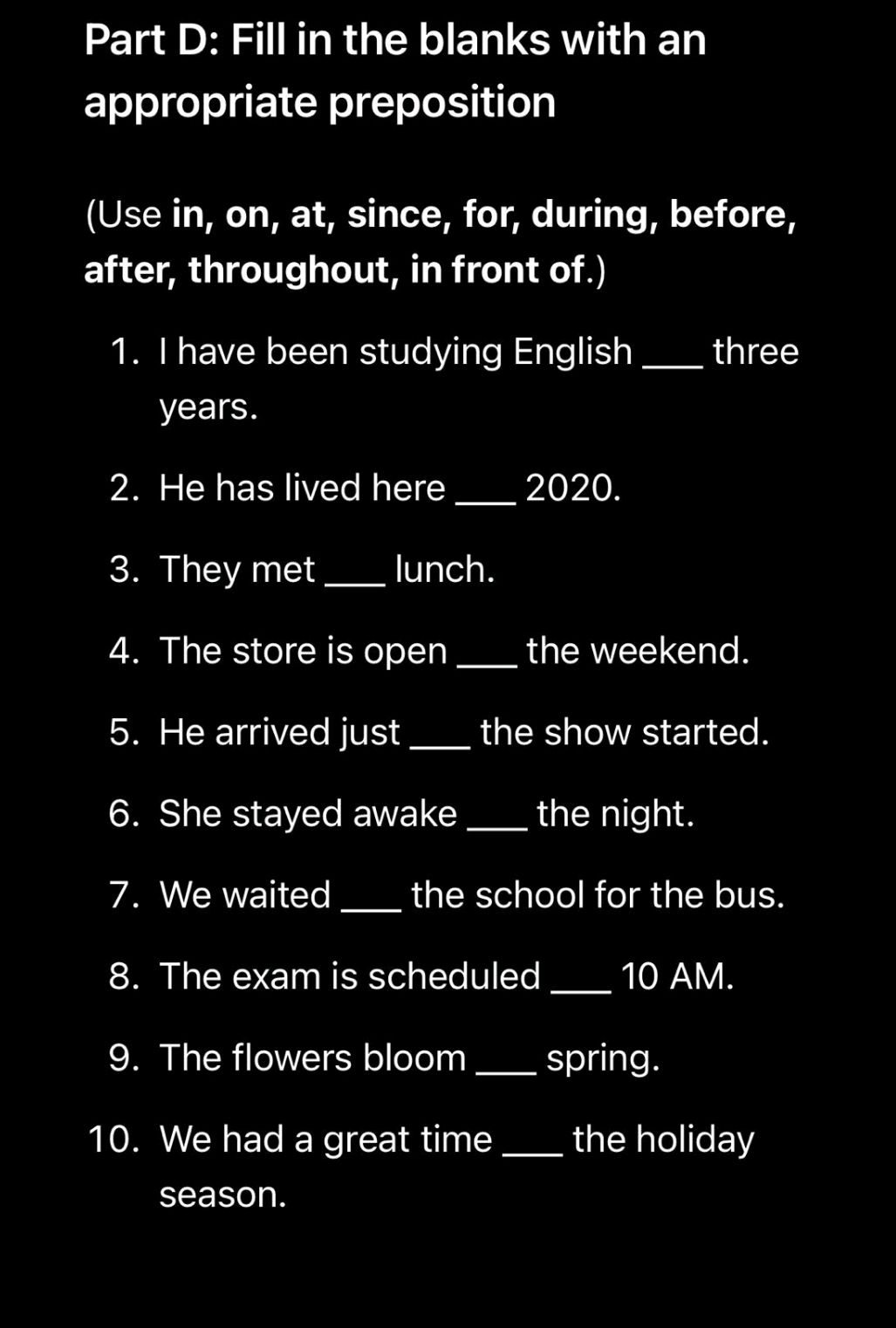 Part D: Fill in the blanks with an | StudyX