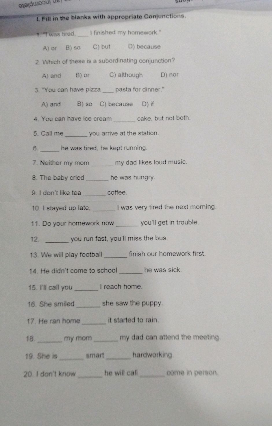 1. Fill in the blanks with appropriate | StudyX