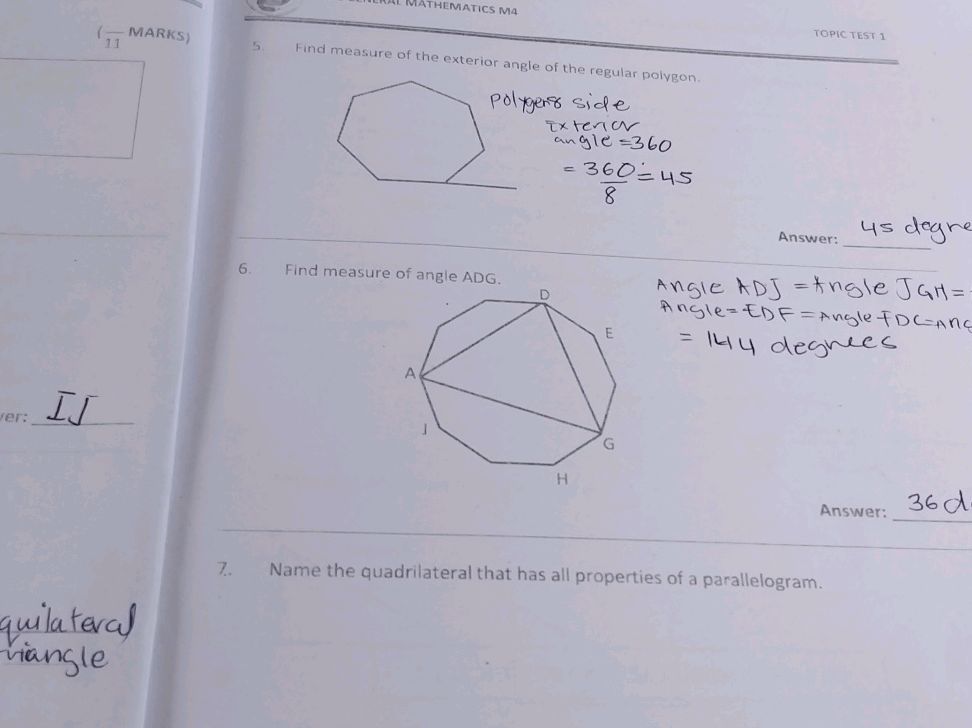 5. Find measure of the exterior angle of the | StudyX