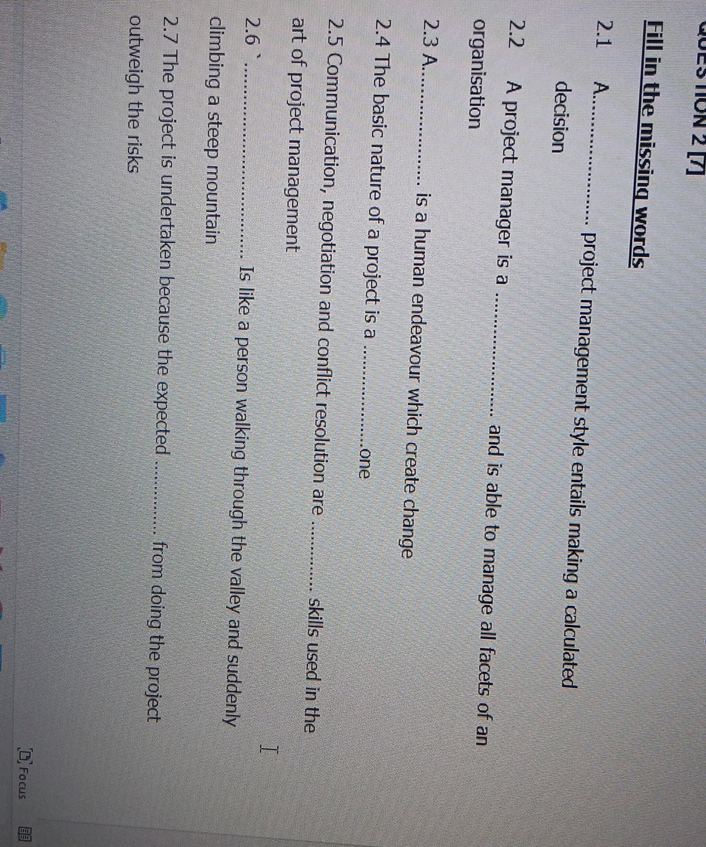 QUESTION 2 [7] Fill in the missing words | StudyX