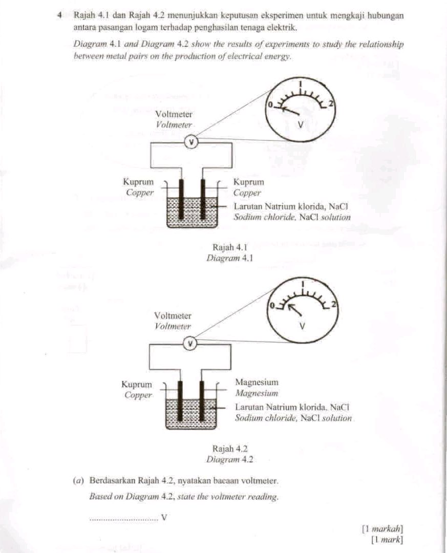 Based on Diagram 4.2, state the voltmeter | StudyX
