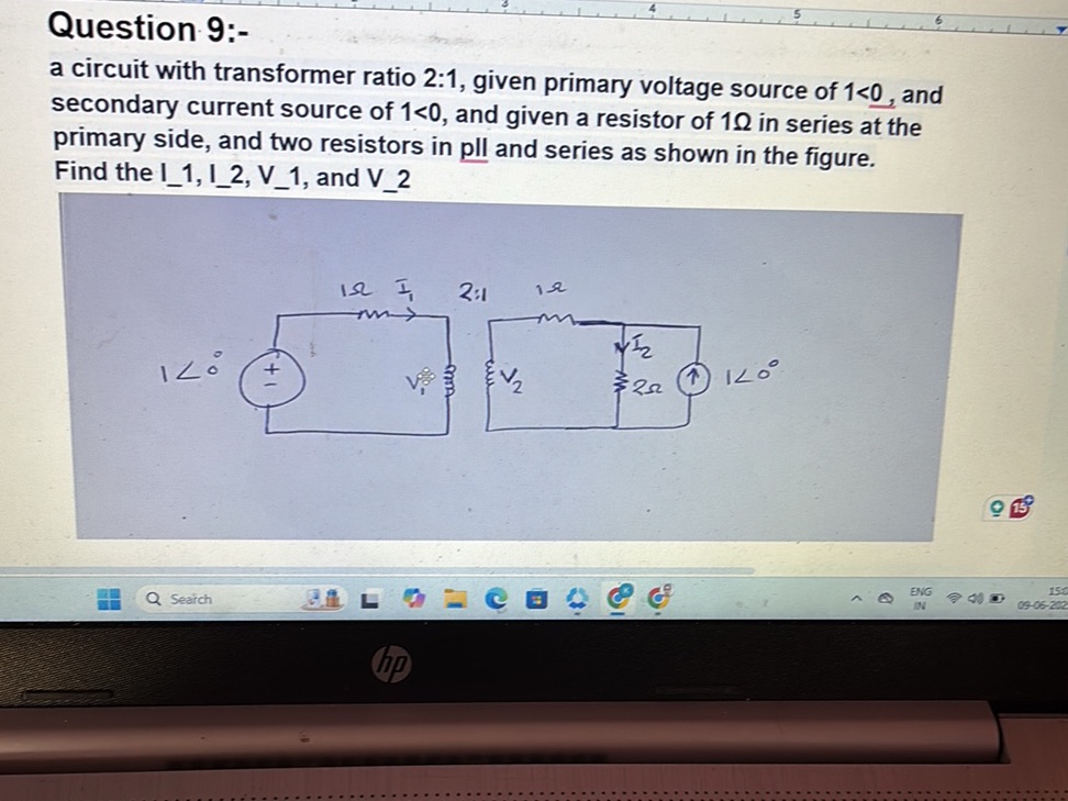 Question 9:- a circuit with transformer | StudyX