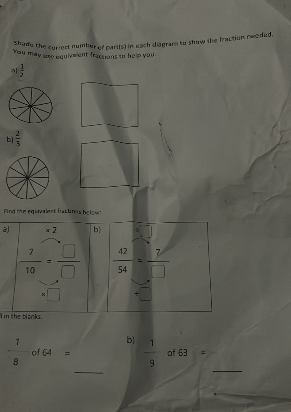 Shade the correct number of part(s) in each | StudyX