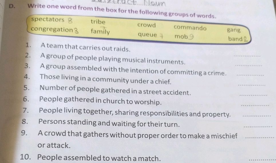 Write one word from the box for the | StudyX