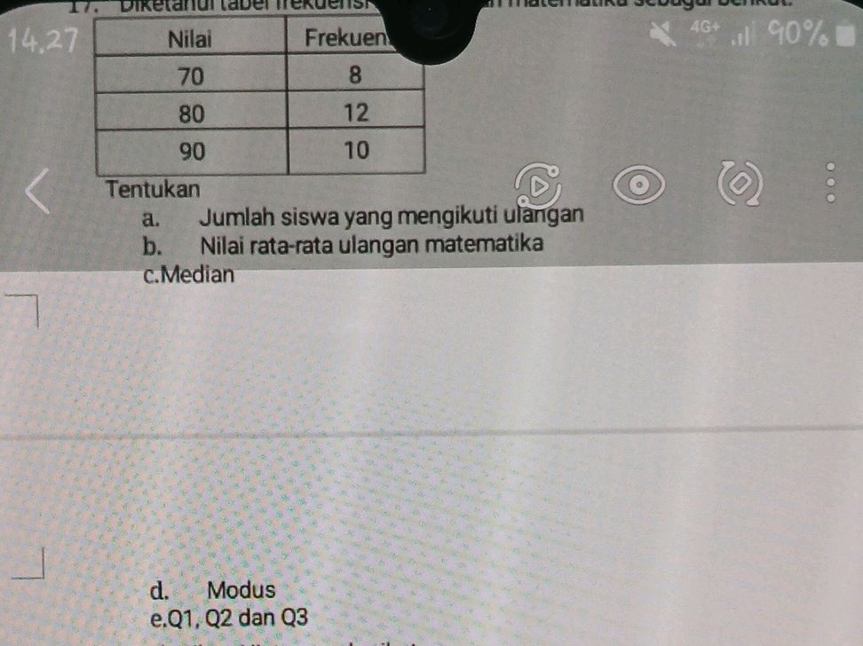 Diketahui tabel frekuensi: | Nilai | | StudyX