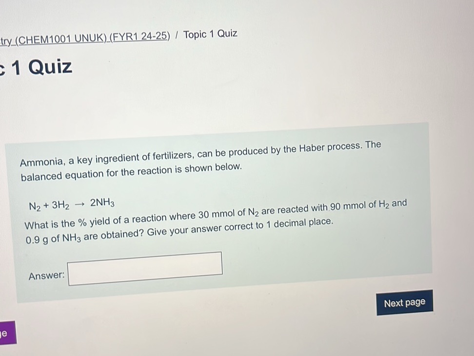 Ammonia, a key ingredient of fertilizers, | StudyX