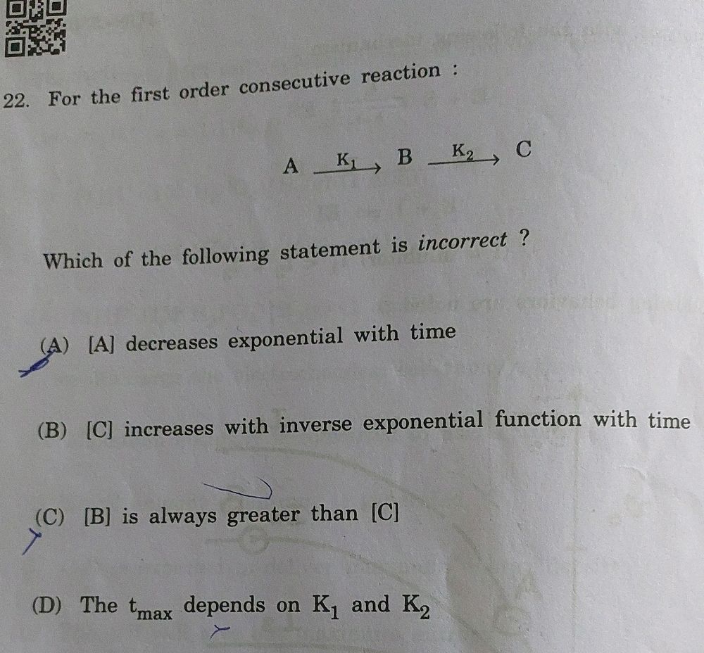 22. For the first order consecutive reaction | StudyX