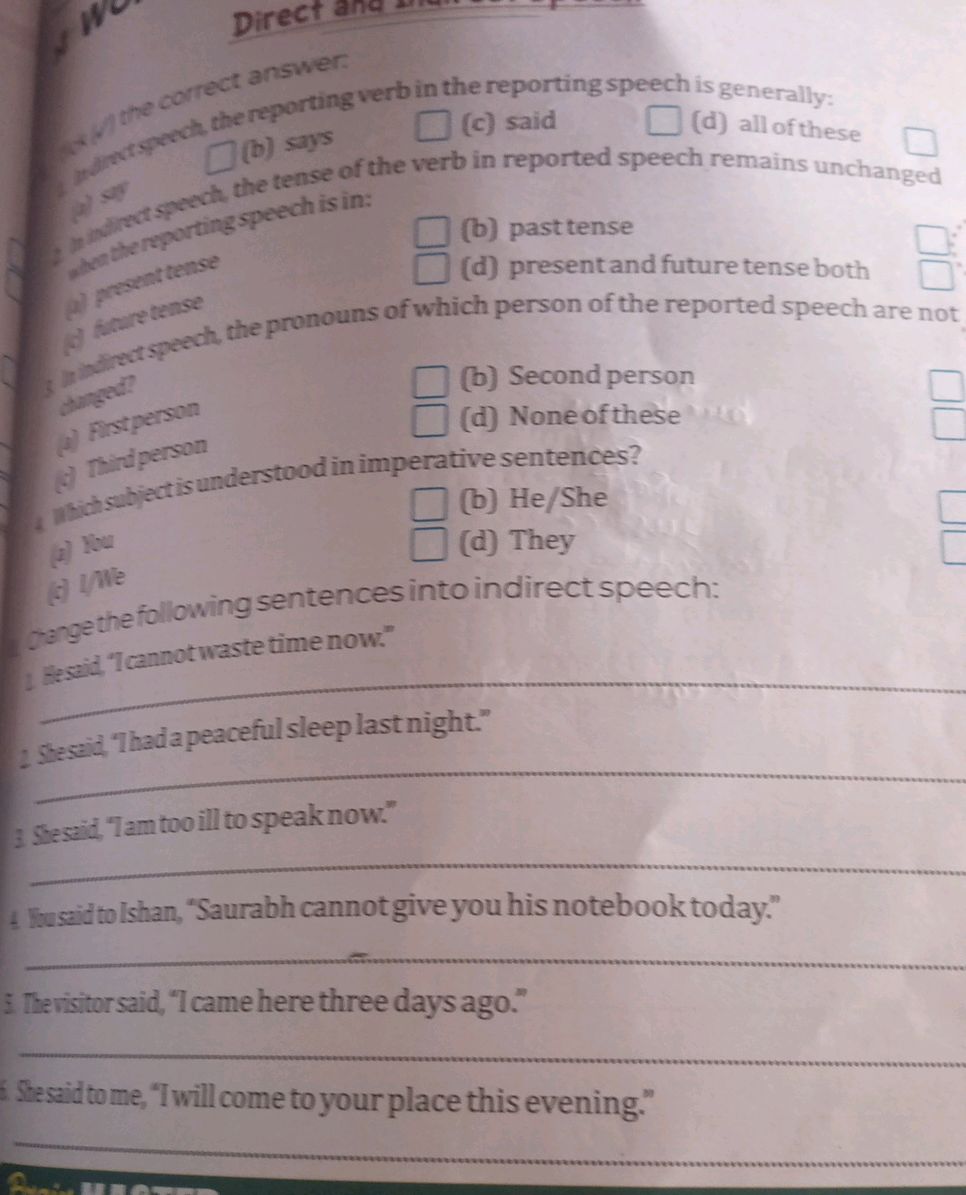 1. In indirect speech, the reporting verb | StudyX