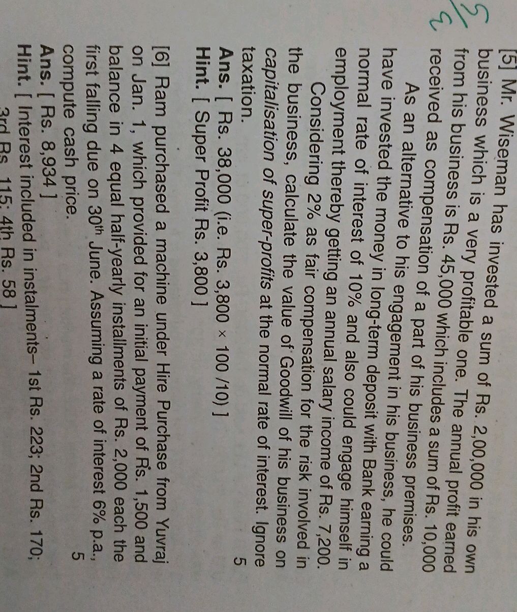 [5] Mr. Wiseman has invested a sum of Rs. | StudyX