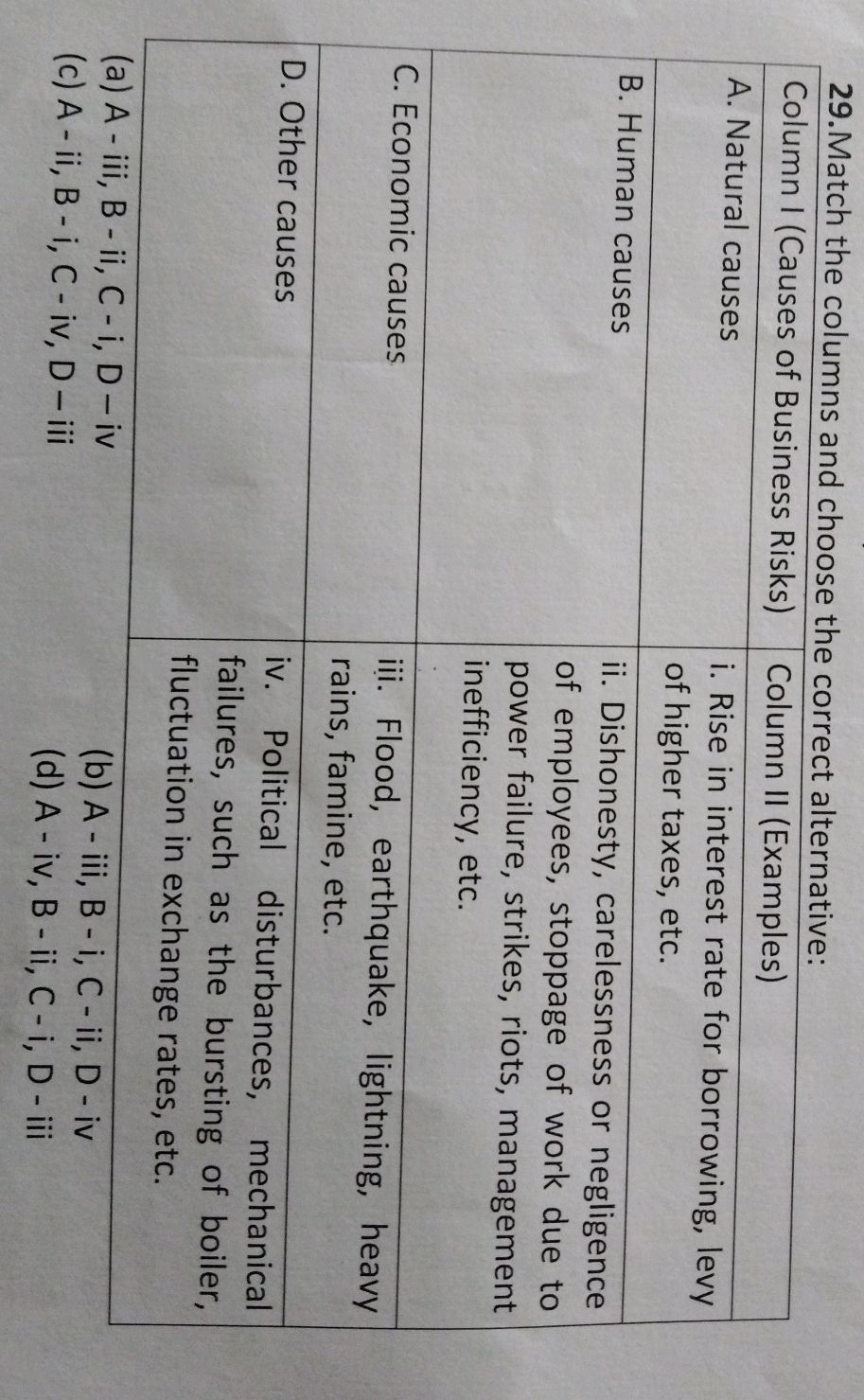 29. Match the columns and choose the correct | StudyX