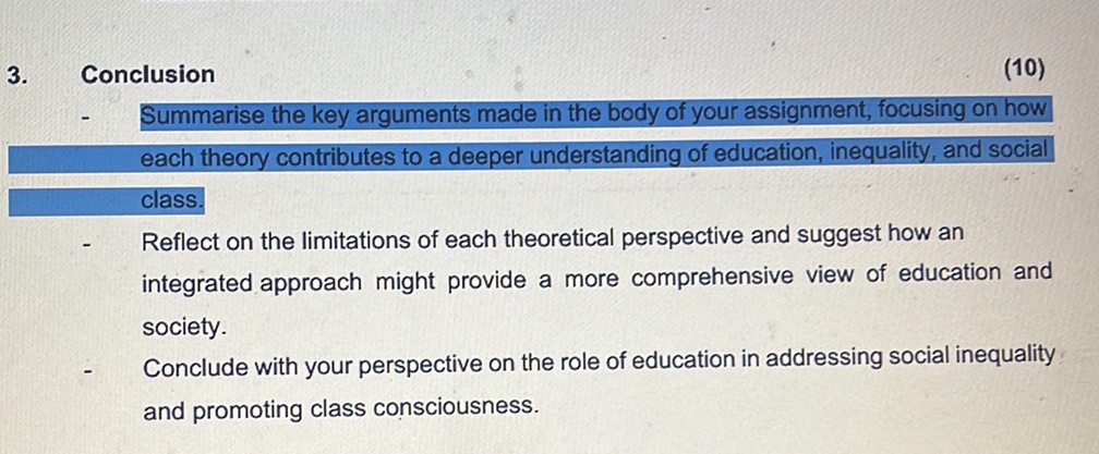 3. Conclusion (10) - Summarise the key | StudyX