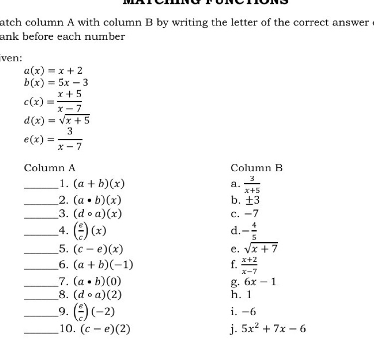Match column A with column B by writing the | StudyX