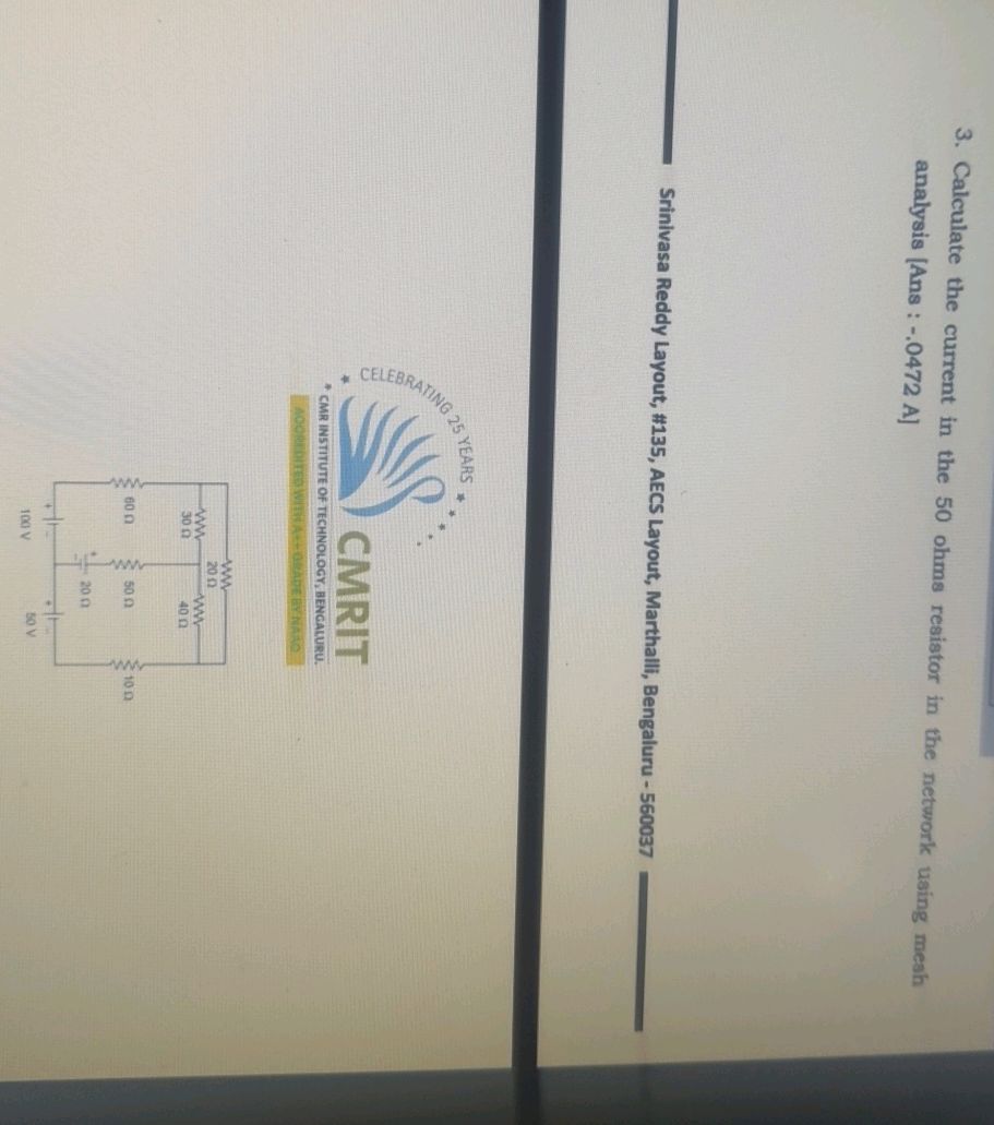 3. Calculate the current in the 50 ohms | StudyX