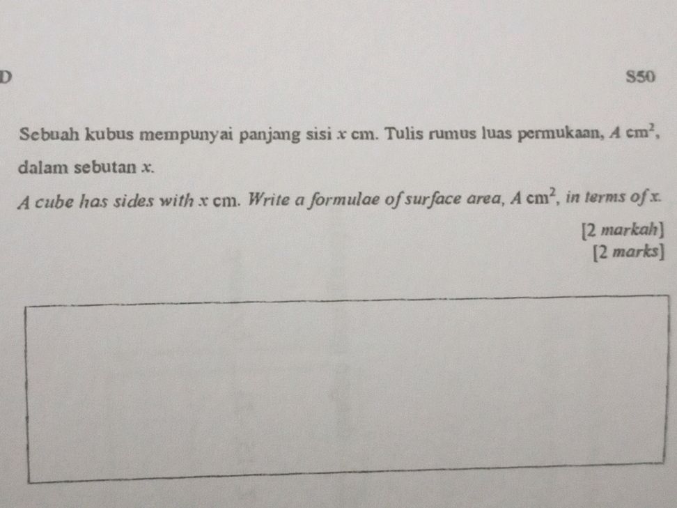 Sebuah kubus mempunyai panjang sisi x cm. | StudyX