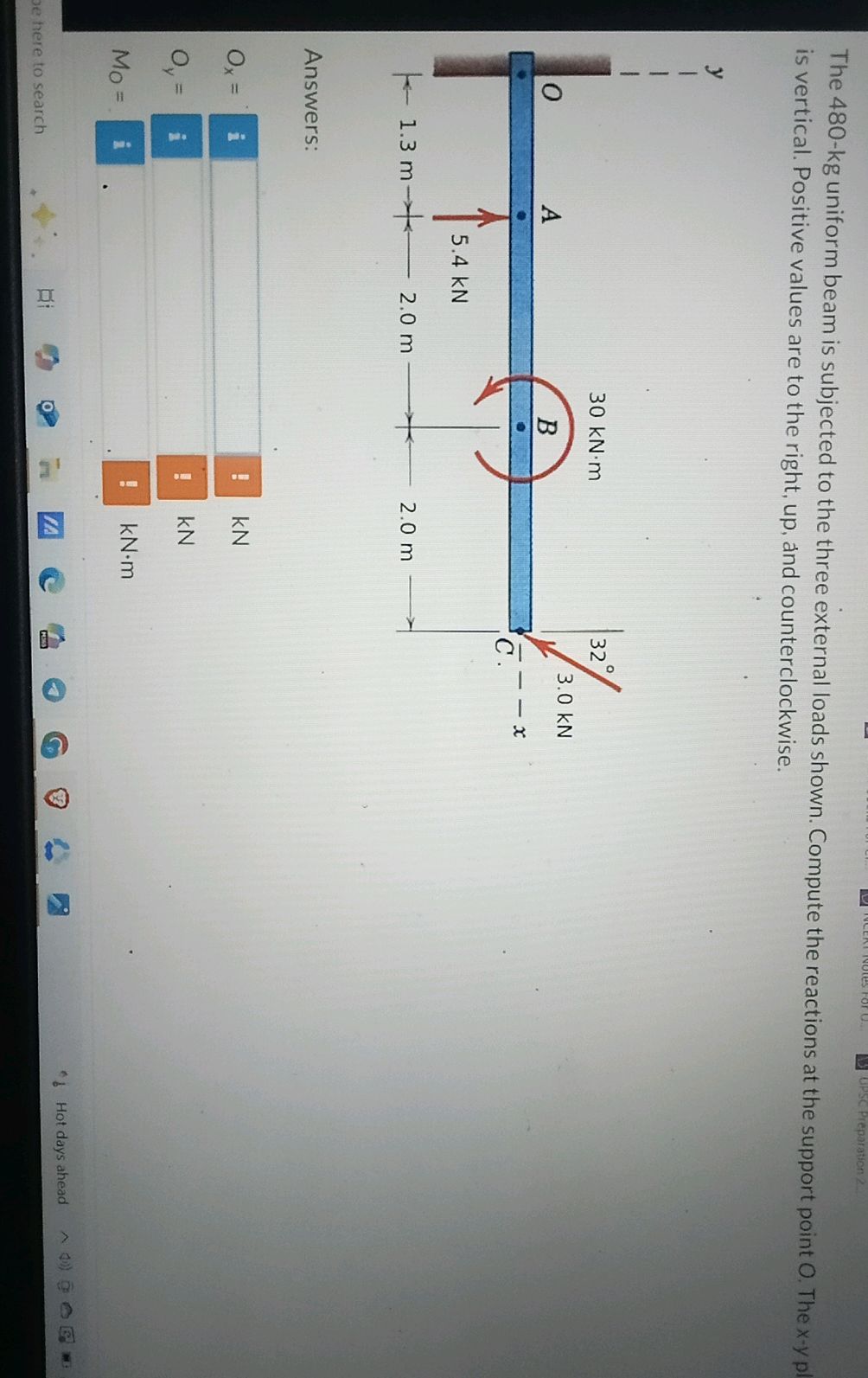 The 480-kg uniform beam is subjected to the | StudyX