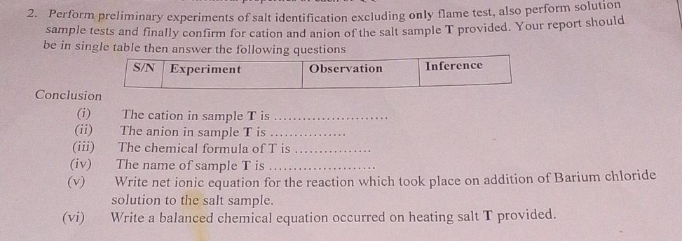 2. Perform preliminary experiments of salt | StudyX