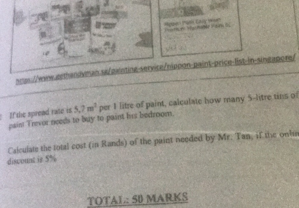 If the spread rate is 5,7 m² per 1 litre of | StudyX