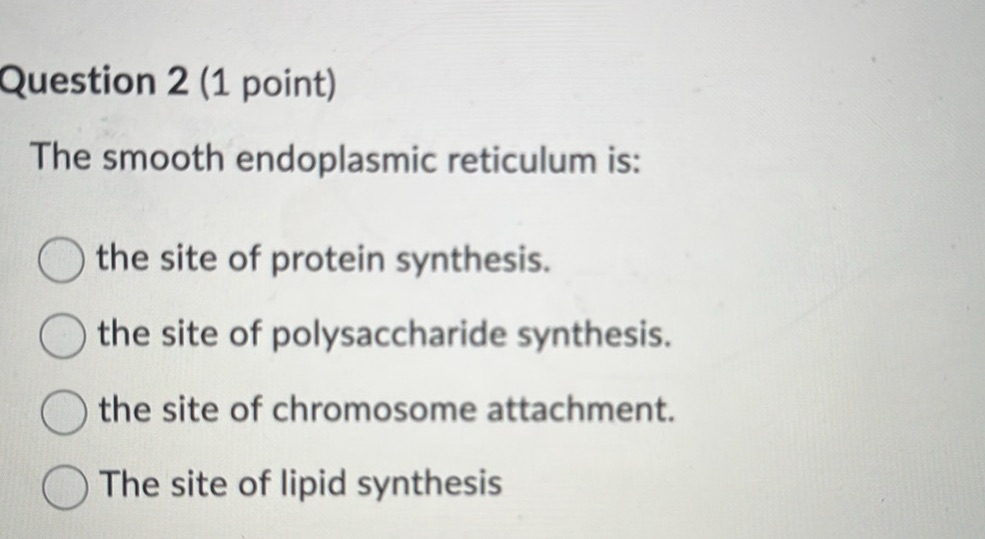 Question 2 (1 point) The smooth endoplasmic | StudyX