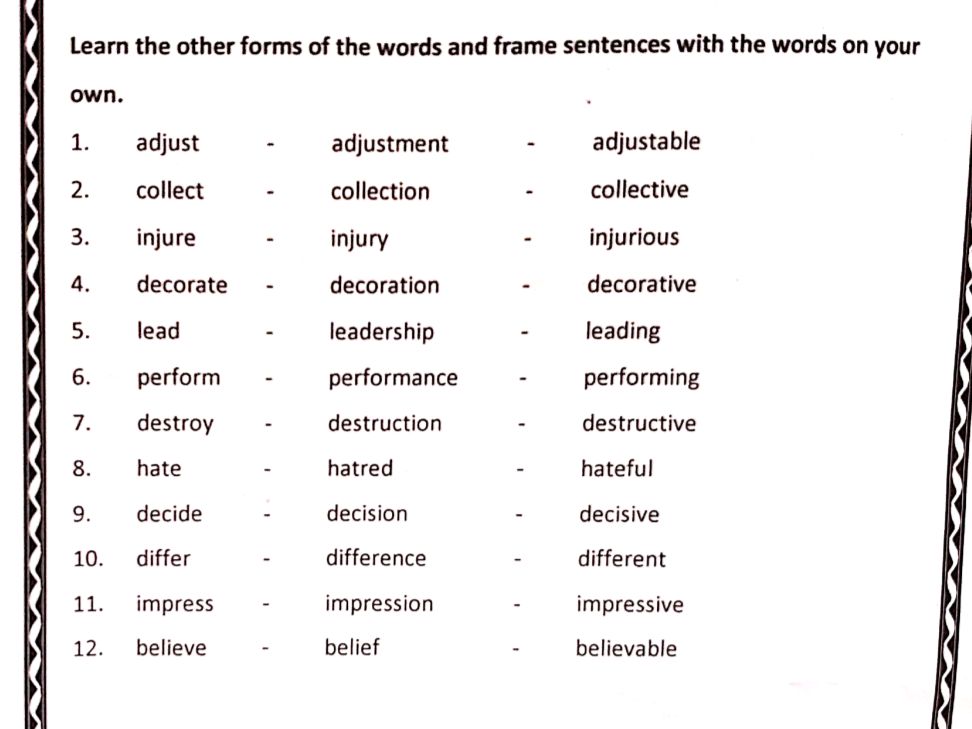 Learn the other forms of the words and frame | StudyX
