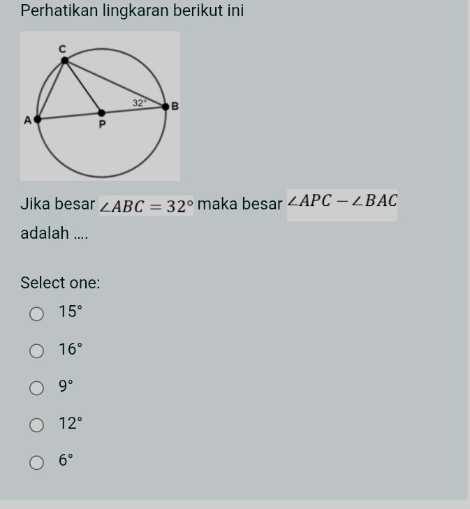 Jika besar $ ABC = 32^ $ maka besar $ APC | StudyX