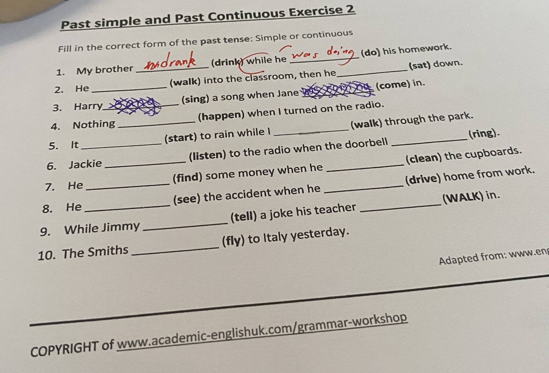Past simple and Past Continuous Exercise 2 | StudyX