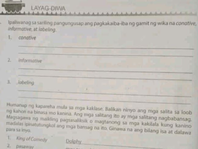 Ipaliwanag sa sariling pangungusap ang | StudyX