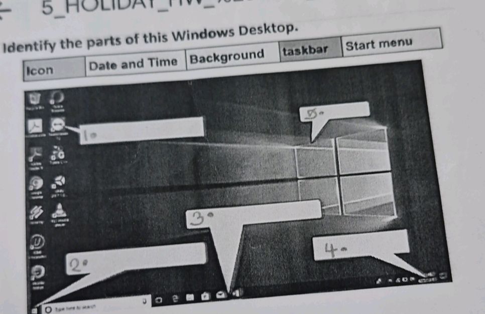 Identify the parts of this Windows Desktop. | StudyX