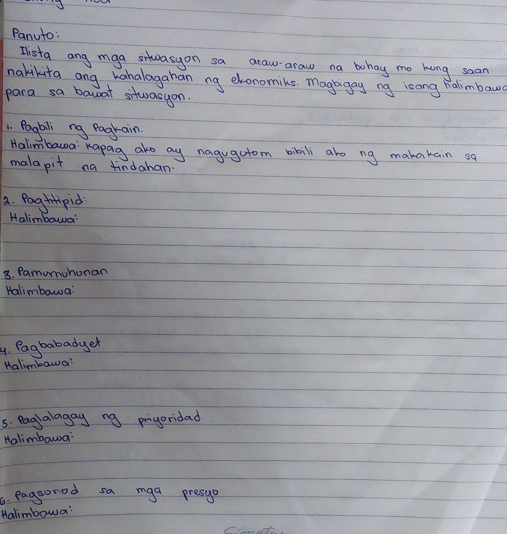 Panuto: Ilista ang mga sitwasyon sa | StudyX