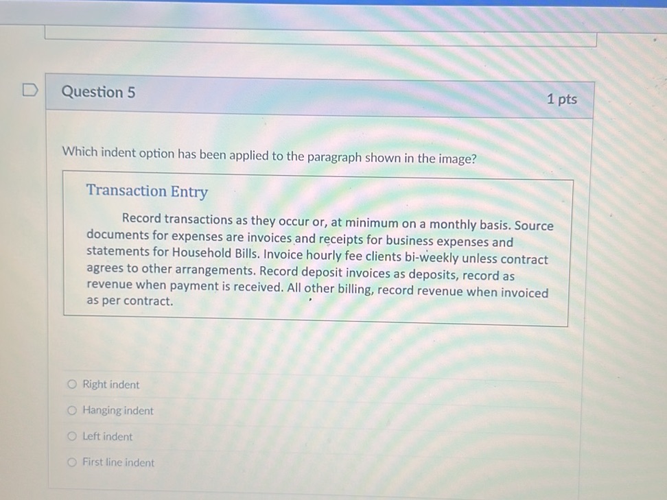 Which indent option has been applied to the | StudyX