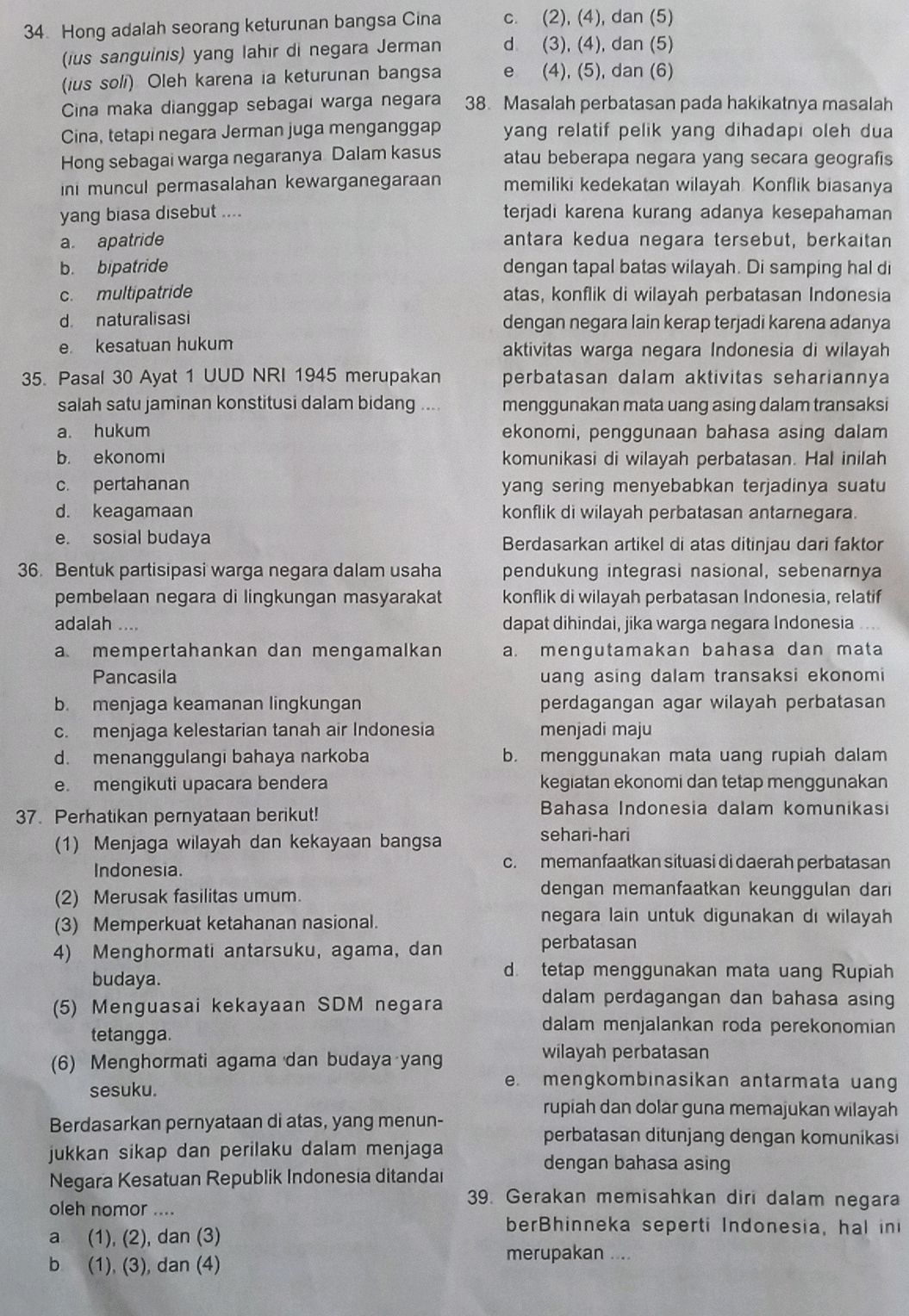 34. Hong adalah seorang keturunan bangsa | StudyX