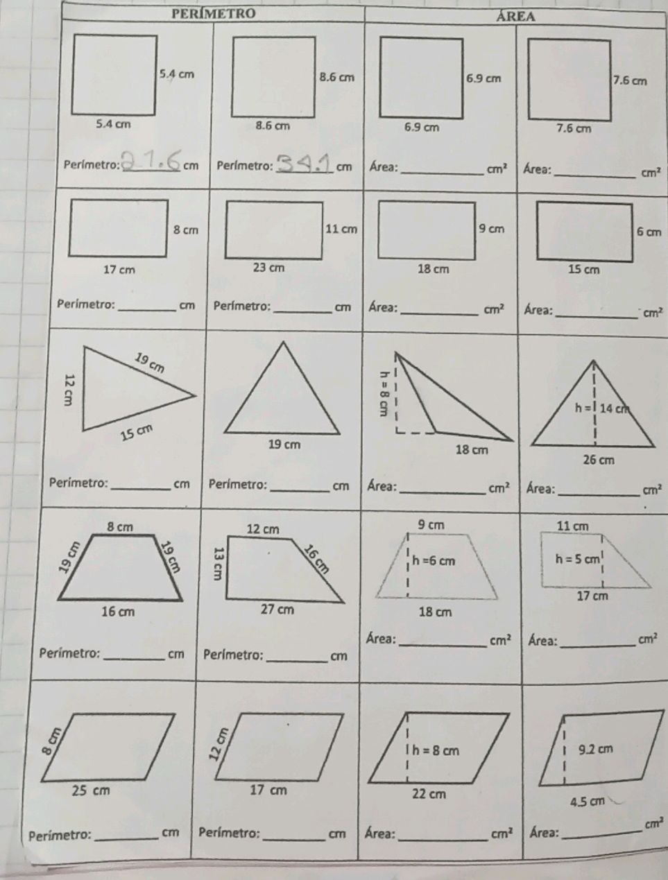 Calculate the perimeter and area of the | StudyX